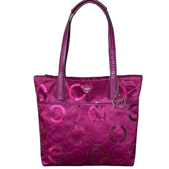Coach | Bags | Coach Rare Pink Satin Sequin Monogram Bag Passion Berry ...